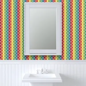 Spoonflower Rainbow Retro Squares Striped Multicolored Custom Pre-pasted Wallpaper