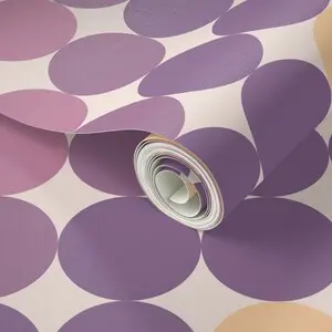 Spoonflower Dots Plum Purple Retro 70s Rainbow Geometric Custom Pre-pasted Wallpaper - Purple,orange