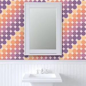 Spoonflower Dots Plum Purple Retro 70s Rainbow Geometric Custom Pre-pasted Wallpaper