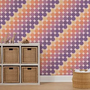 Spoonflower Dots Plum Purple Retro 70s Rainbow Geometric Custom Pre-pasted Wallpaper