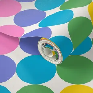 Spoonflower Dots Retro Vintage 80s 70s Nostalgia Custom Pre-pasted Wallpaper - Rainbow