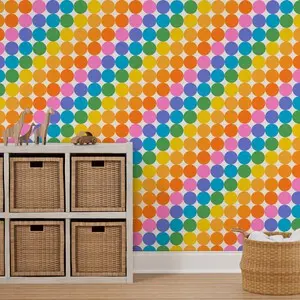 Spoonflower Dots Retro Vintage 80s 70s Nostalgia Custom Pre-pasted Wallpaper