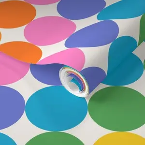 Spoonflower Dots Retro Vintage 80s 70s Nostalgia Custom Pre-pasted Wallpaper - Rainbow