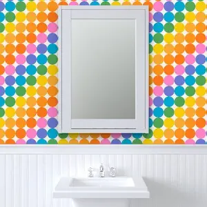 Spoonflower Dots Retro Vintage 80s 70s Nostalgia Custom Pre-pasted Wallpaper - Rainbow