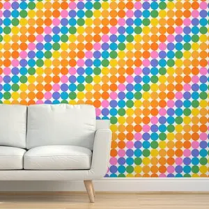Spoonflower Dots Retro Vintage 80s 70s Nostalgia Custom Pre-pasted Wallpaper - Rainbow