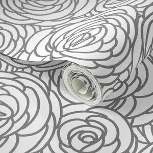 Spoonflower Pattern Floral Flowers Roses Pretty Traditional Wallpaper - Beige,white,gray