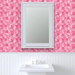 Spoonflower Pigs Barnyard Whimsical Cute Animals Cartoon Custom Pre-pasted Wallpaper - Pink