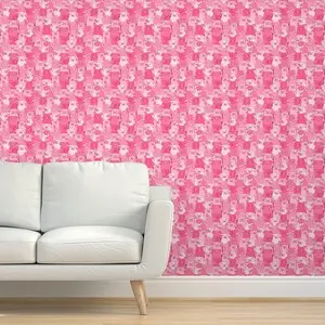 Spoonflower Pigs Barnyard Whimsical Cute Animals Cartoon Custom Pre-pasted Wallpaper - Pink