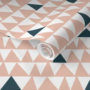 Spoonflower Pink White Geometric Abstract Triangles Modern Custom Pre-pasted Wallpaper - Pink,blue,white