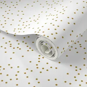 Spoonflower White Gold Dots Scattered Polka Custom Removable Wallpaper - White,brown,gray
