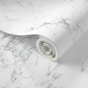 Spoonflower Marble White Custom Removable Wallpaper - White,gray