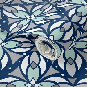 Spoonflower Geometric Navy Blue Geo Stained Glass Gothic Traditional Wallpaper - Blue,gray,navy