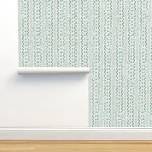 Spoonflower Aqua On White Talia 100% Natural Sisal Grasscloth Wallcovering - Aqua,blue