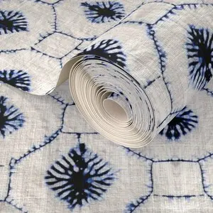 Spoonflower Blue Indigo Japan Dye Shibori 100% Natural Sisal Grasscloth Wallcovering - Indigo,blue