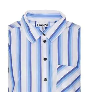GANNI Cotton Striped Shirt - Blue