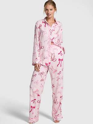 Pink Flannel Long Pajama Set - Print