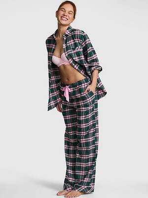 Pink Favorite Flannel Long Pajama Set - Print