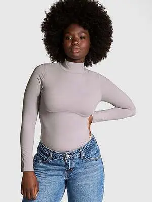 Pink Base Stretch Mock-neck Long-sleeve Top