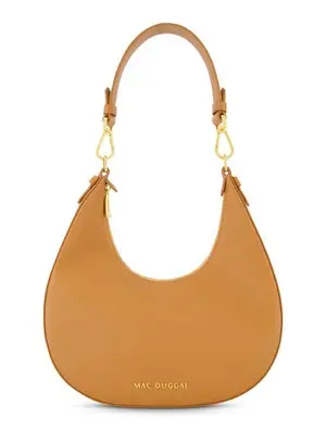 Mac Duggal Grain Leather Hobo Bag With Gold Hardware - Toffee