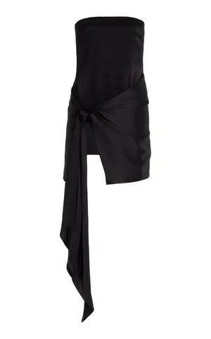 David Koma Tie-detailed Strapless Satin Mini Dress - Black
