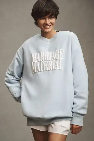 BRIDEMERCH Marriage Material Oversized Crew-neck Sweatshirt - Light Blue