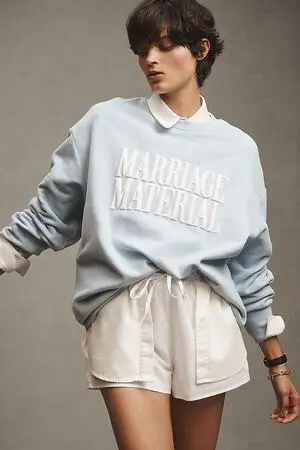 BRIDEMERCH Marriage Material Oversized Crew-neck Sweatshirt - Light Blue