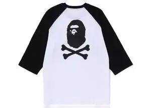 BAPE Crossbone Emblem Raglan 3/4 Sleeve Tee Shirt White Black