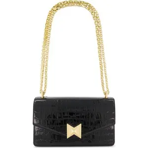 Mac Duggal Crocodile Embossed Leather Shoulder Bag With Gold Chain - Black