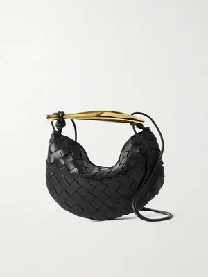 Bottega Veneta Sardine Mini Intrecciato Leather Shoulder Bag - Black