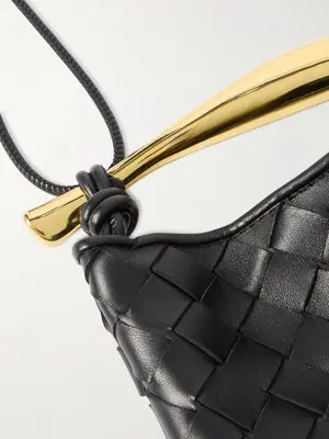 Bottega Veneta Sardine Mini Intrecciato Leather Shoulder Bag - Black