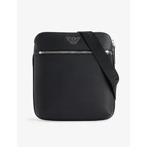 Emporio Armani Faux Leather Messenger Crossbody Bag - Black