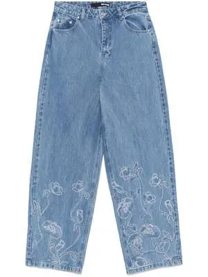 ROTATE BY BIRGER CHRISTENSEN Rhinestoned Wide-leg Jeans