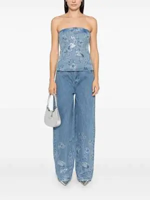 ROTATE BY BIRGER CHRISTENSEN Rhinestoned Wide-leg Jeans