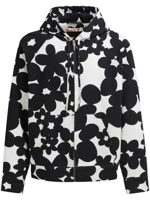 Marni Floral-print Cotton Hoodie - Black