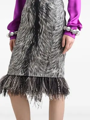 Dolce & Gabbana Feather-trim Faux-fur Skirt - Grey
