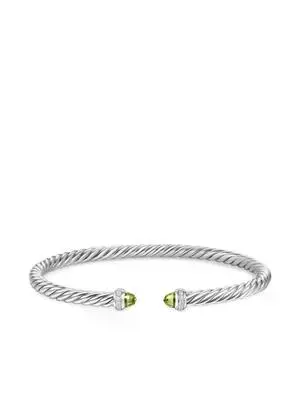 David Yurman Sterling Cablespira Peridot And Diamonds Bracelet - Silver