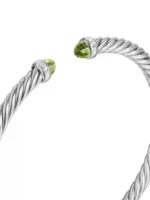 David Yurman Sterling Cablespira Peridot And Diamonds Bracelet - Silver