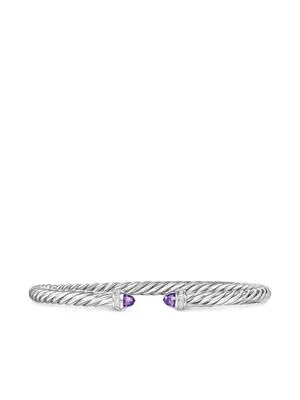 David Yurman Sterling Cablespira Diamond And Amethyst Bracelet - Silver