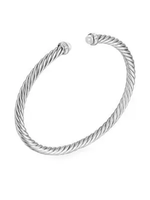 David Yurman Cablespira Pearl And Diamond Bracelet