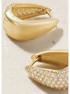 JENNIFER MEYER Mini Elongated Teardrop 18-karat Diamond Hoop Earrings