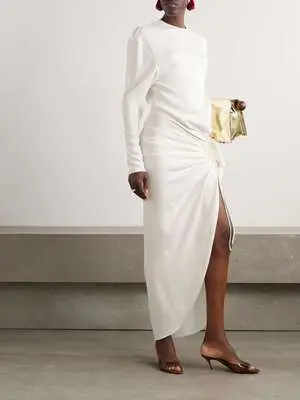 Christopher Esber Cadence Ruched Ruffled Crepe Maxi Dress