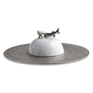 Bernardaud Ecume Platinum Caviar Plate And Bell Covert - No Color