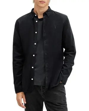 ALLSAINTS Birchwood Slim Fit Long Sleeve Shirt Jet Black