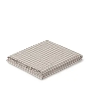PIGLET IN BED Gingham Linen Flat Sheet - Mushroom Gingham