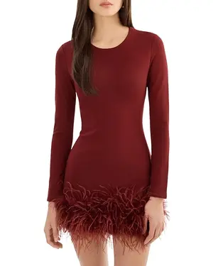 LAMARQUE Bahira Feathered Dress - Syrah