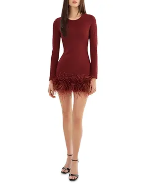 LAMARQUE Bahira Feathered Dress - Syrah