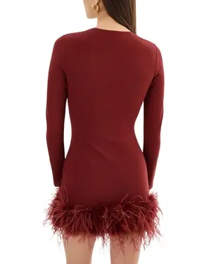 LAMARQUE Bahira Feathered Dress - Syrah
