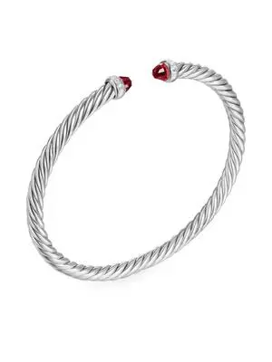David Yurman Cablespira Garnet And Diamond Bracelet - Silver