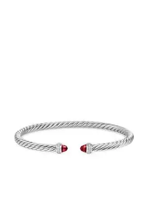 David Yurman Cablespira Garnet And Diamond Bracelet - Silver