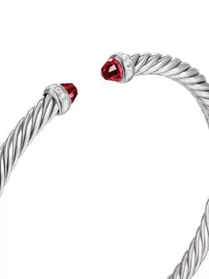 David Yurman Cablespira Garnet And Diamond Bracelet - Silver